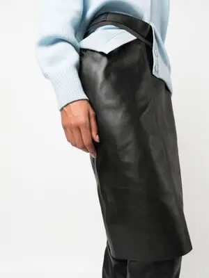 Fendi Leather Midi Pencil Skirt With Asymmetrical Waist