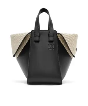 Loewe Compact Hammock Bag In Calfskin And Canvas - Black