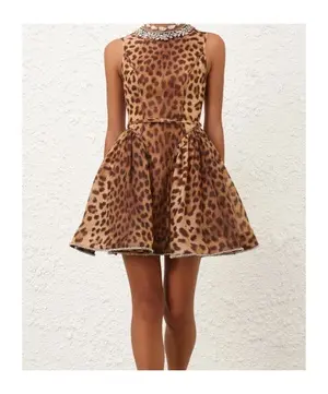 Zimmermann Print Crystal Embellished Pleated Mini Dress