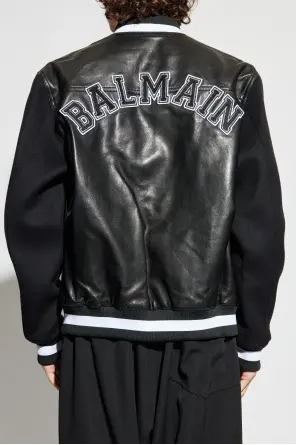 Balmain Varsity Leather Bomber Jacket - Black