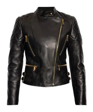 Versace Quilted Leather Jacket With Zip Closure
