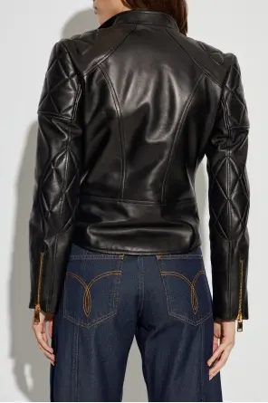 Versace Quilted Leather Jacket With Zip Closure