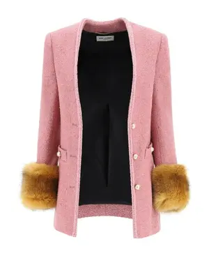 Saint Laurent Fitted Jacket With Faux Fur Detail - Pink