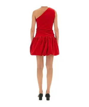 PATOU Mini One-shoulder Velvet Dress With Bloomer Skirt - Red