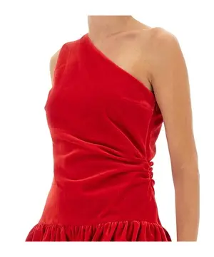 PATOU Mini One-shoulder Velvet Dress With Bloomer Skirt - Red