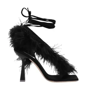 SEBASTIAN MILANO Tie High-heeled Sandals With Feather Detailing - Black
