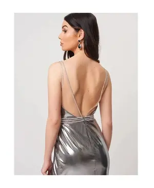 FOREVER UNIQUE Silver Metallic Embellished Wrap Maxi Dress