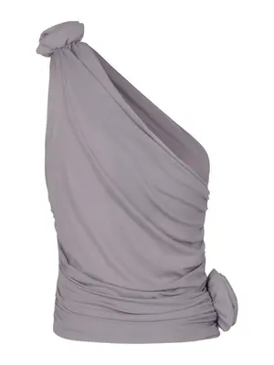 Magda Butrym One-shoulder Rose Embellished Draped Top - Gray