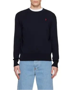 AMI Paris Crewneck Sweater With Embroidered Heart - Black