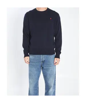AMI Paris Crewneck Sweater With Embroidered Heart - Black