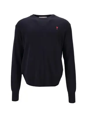 AMI Paris Crewneck Jumper With Embroidered Logo - Black