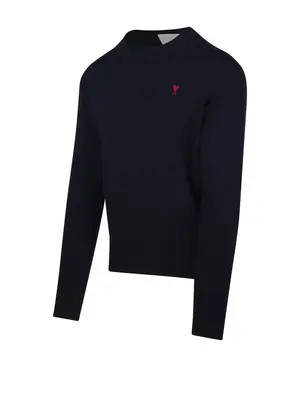 AMI Paris Crewneck Jumper With Embroidered Logo - Black