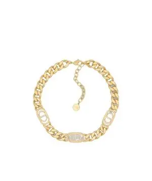 Dior 30 Montaigne Gold Finish Metal Cd Logo Necklace With Crystal Embellishments - Yellow