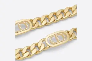 Dior 30 Montaigne Gold Finish Metal Cd Logo Necklace With Crystal Embellishments