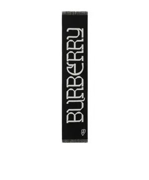 Burberry Logo Jacquard Frayed-edge Scarf - Black
