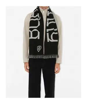 Burberry Logo Jacquard Frayed-edge Scarf - Black
