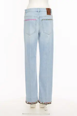 Valentino Garavani Embroidered Floral Hem Wide Leg Jeans