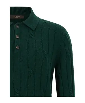 ZANONE Cable-knit Long Sleeved Polo Shirt - Green