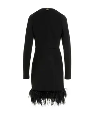 TWINSET Feather Trim V-neck Mini Dress