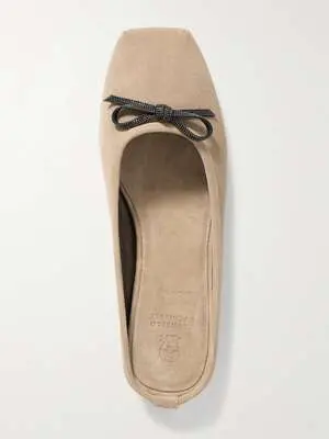 Brunello Cucinelli Bow-trimmed Suede Slippers