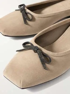 Brunello Cucinelli Bow-trimmed Suede Slippers