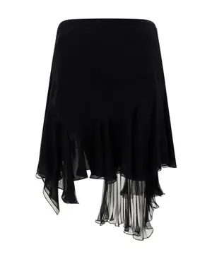 Versace Asymmetrical Hem Mini Skirt With Chiffon Detailing - Black