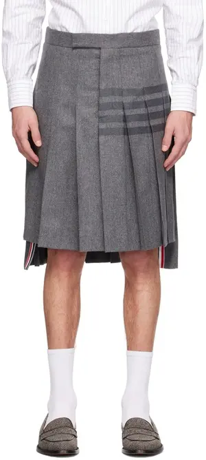Thom Browne Pleated 4-bar Stripe Knee-length Skirt - Medium Gray