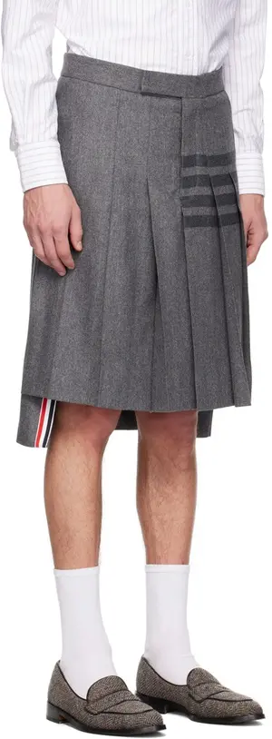 Thom Browne Pleated 4-bar Stripe Knee-length Skirt - Medium Gray