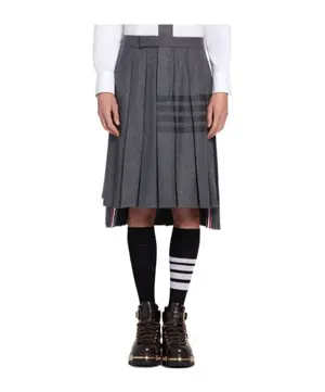Thom Browne Pleated 4-bar Stripe Knee-length Skirt - Medium Gray