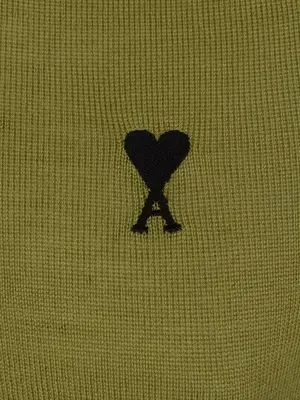 AMI Paris Logo Embroidered Knitted Polo Top - Matcha/black