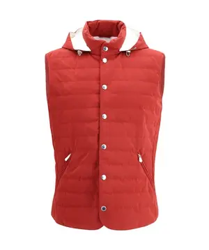 Brunello Cucinelli Quilted Hooded Gilet - Red
