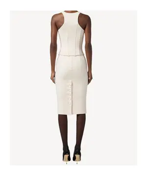 Elisabetta Franchi Ribbed Pencil Midi Skirt With Satin Buttons