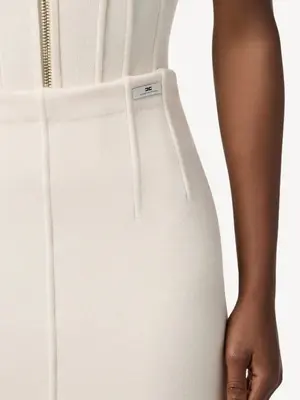 Elisabetta Franchi Ribbed Pencil Midi Skirt With Satin Buttons