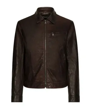 Dolce & Gabbana Crinkled Effect Leather Zip Jacket