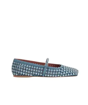 Amina Muaddi Square-toe Ballet Flats With Crystal Embellishments - Blue