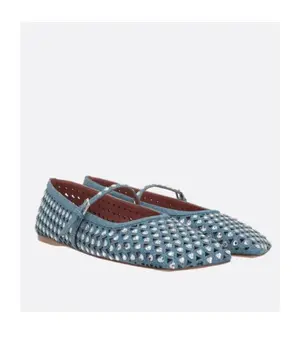 Amina Muaddi Square-toe Ballet Flats With Crystal Embellishments