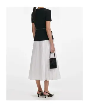 SELF-PORTRAIT Short Sleeve Midi Dress With Belted Waist