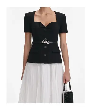 SELF-PORTRAIT Short Sleeve Midi Dress With Belted Waist