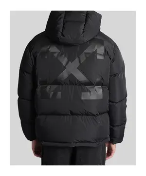 Off-White Zip-up High Neck Puffer Jacket With Graphic Pattern