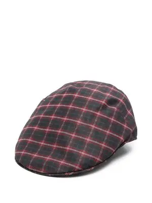 Borsalino Checked Cotton Flat Cap - Black