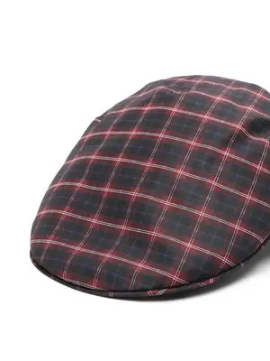 Borsalino Checked Cotton Flat Cap - Black