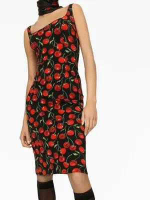 Dolce & Gabbana Sleeveless Cherry-print Knee-length Dress