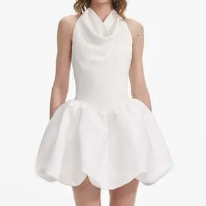 SELF-PORTRAIT Halterneck Gathered Mini Dress