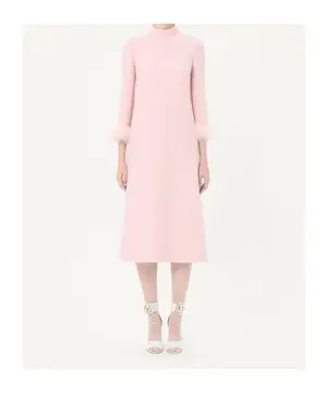 Valentino Garavani Crepe Couture Dress With Feather Trim - Pink