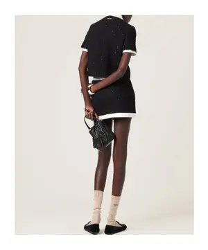 Miu Miu Short Sleeve Buttoned Cardigan With Sequins