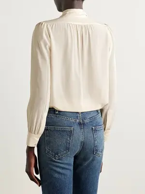 NILI LOTAN Tie-neck Button-front Silk Crepe Blouse - Ivory