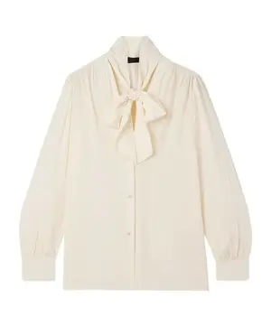 NILI LOTAN Nili Lotan Tie-Neck Button-Front Silk Crepe Blouse