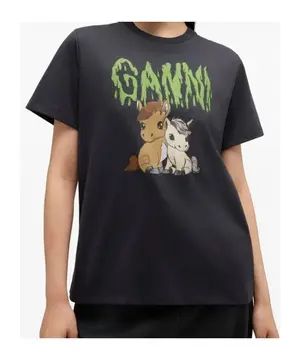 GANNI Logo Printed Crewneck T-shirt - Dark Grey