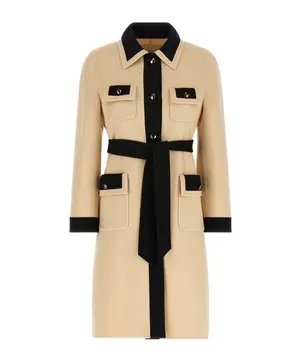 Valentino Garavani Belted Wool Blend Coat With Contrast Trim - No