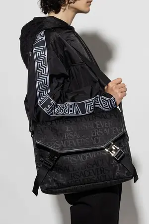 Versace All-over Logo Foldover Messenger Bag